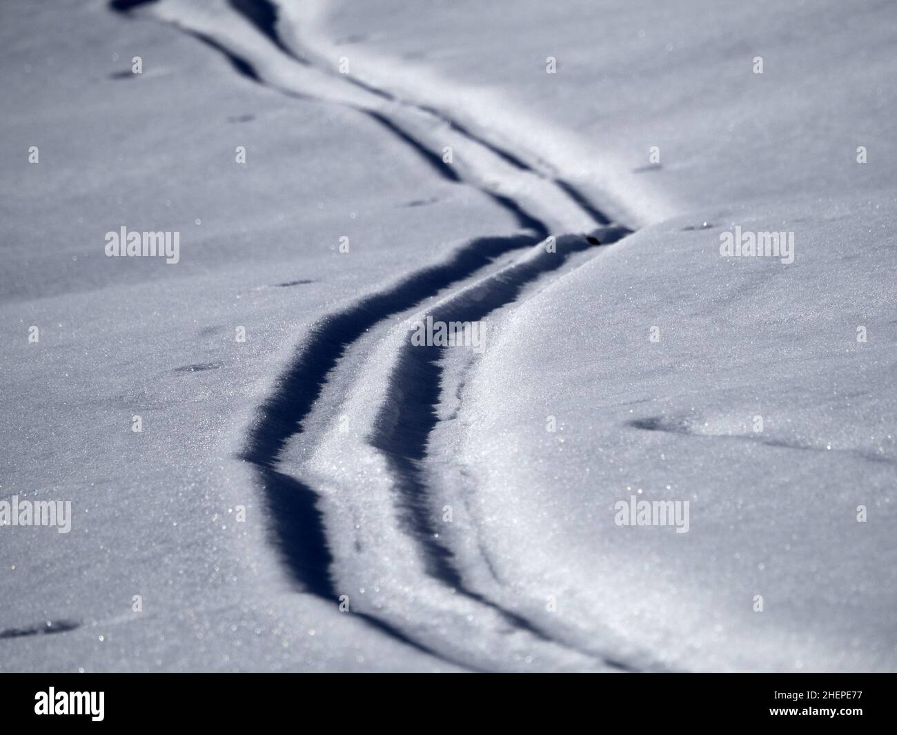 dolomites snow panorama alpine ski tracks detail off slope track Stock ...