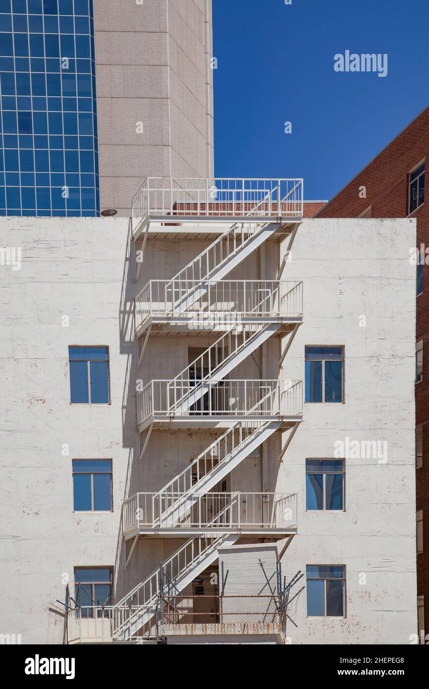 facade of old brick building in Phoenix with fire escape ladder Stock ...