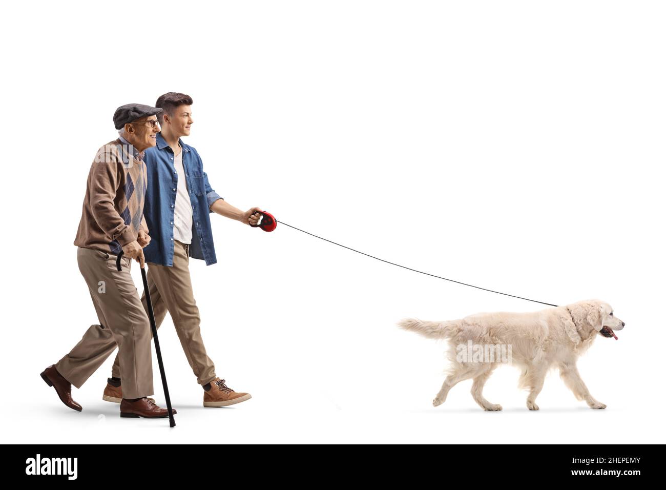 Man Walking Dog White Background