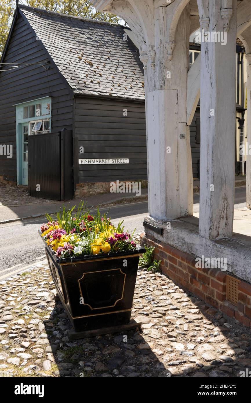 Flower display outside the Guildhall in Thaxted, Essex Stock Photo - Alamy