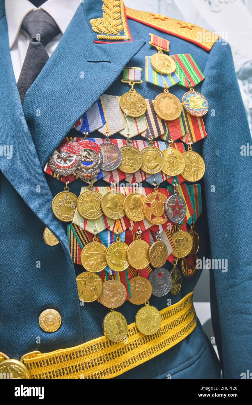 Detail of a massive, huge amount of Russian, Soviet officer chest ...
