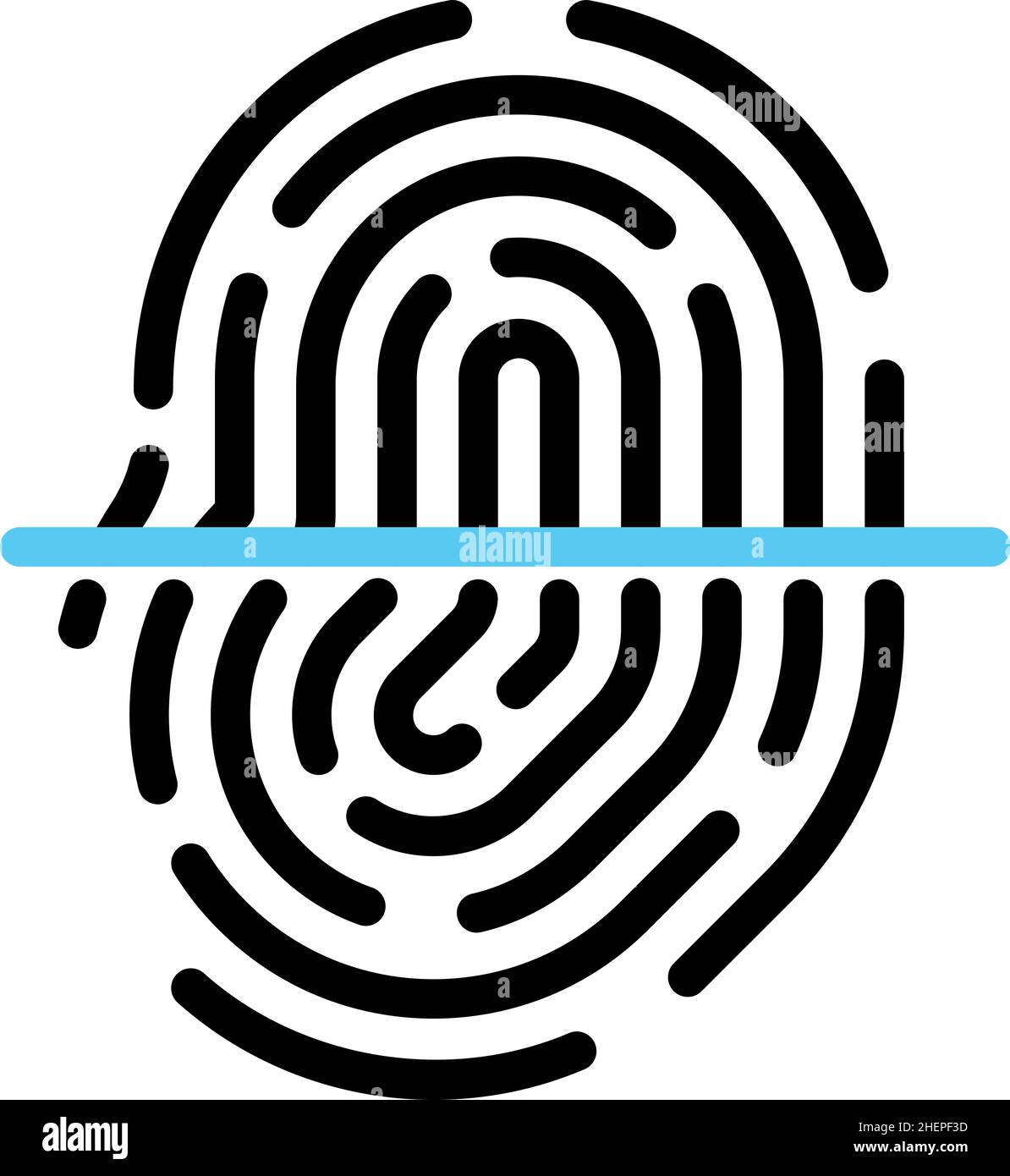Fingerprint scanning icon. Identification process symbol. Blue laser ...