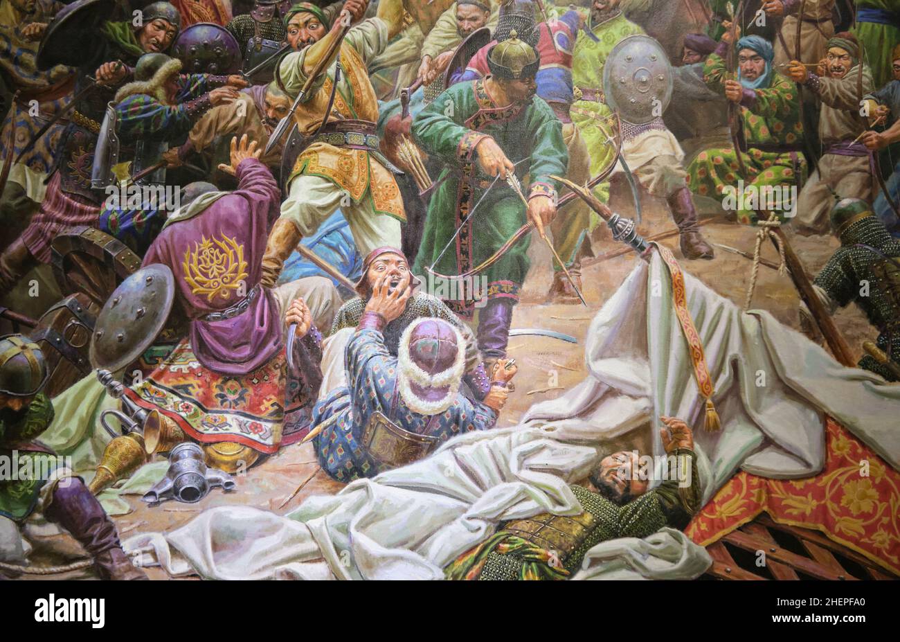 Bow and arrow detail in a painting depicting a Timur battle during the ...