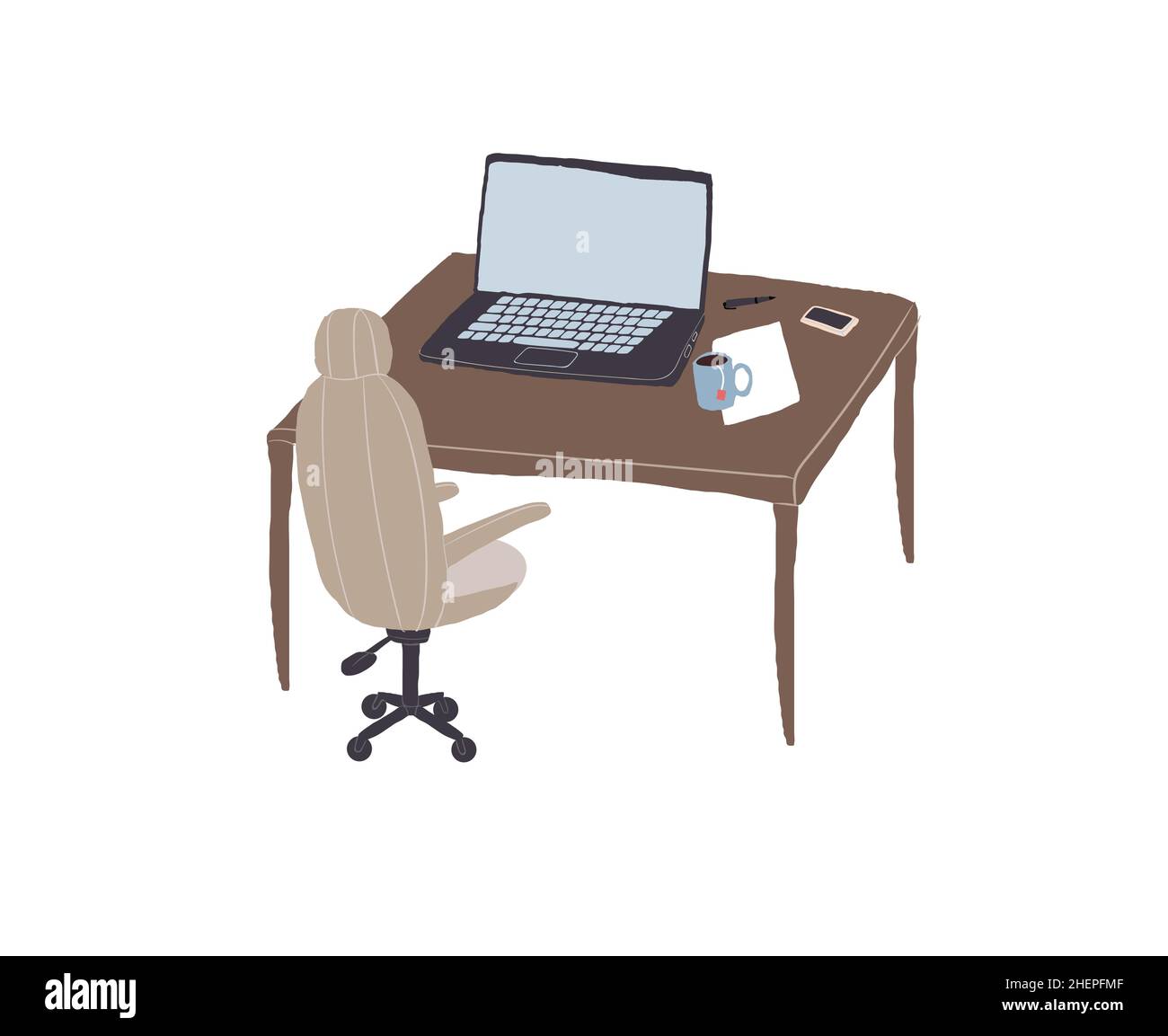 Flat cartoon laptop on work desk,electronic equipment,furniture and ...