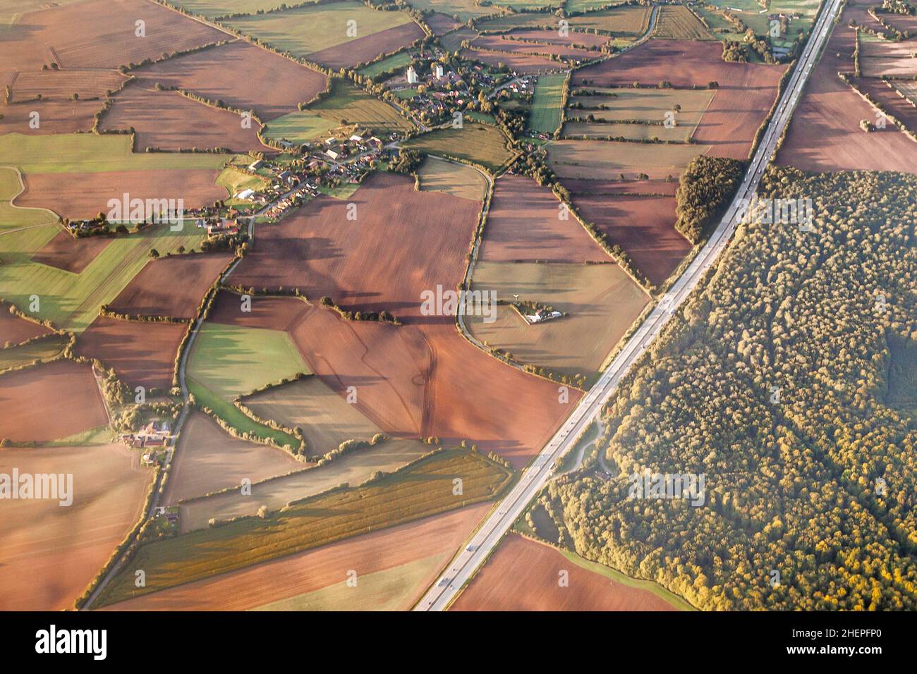 aerial of rural landscape in Hamburg by approaching Hamburg airport ...