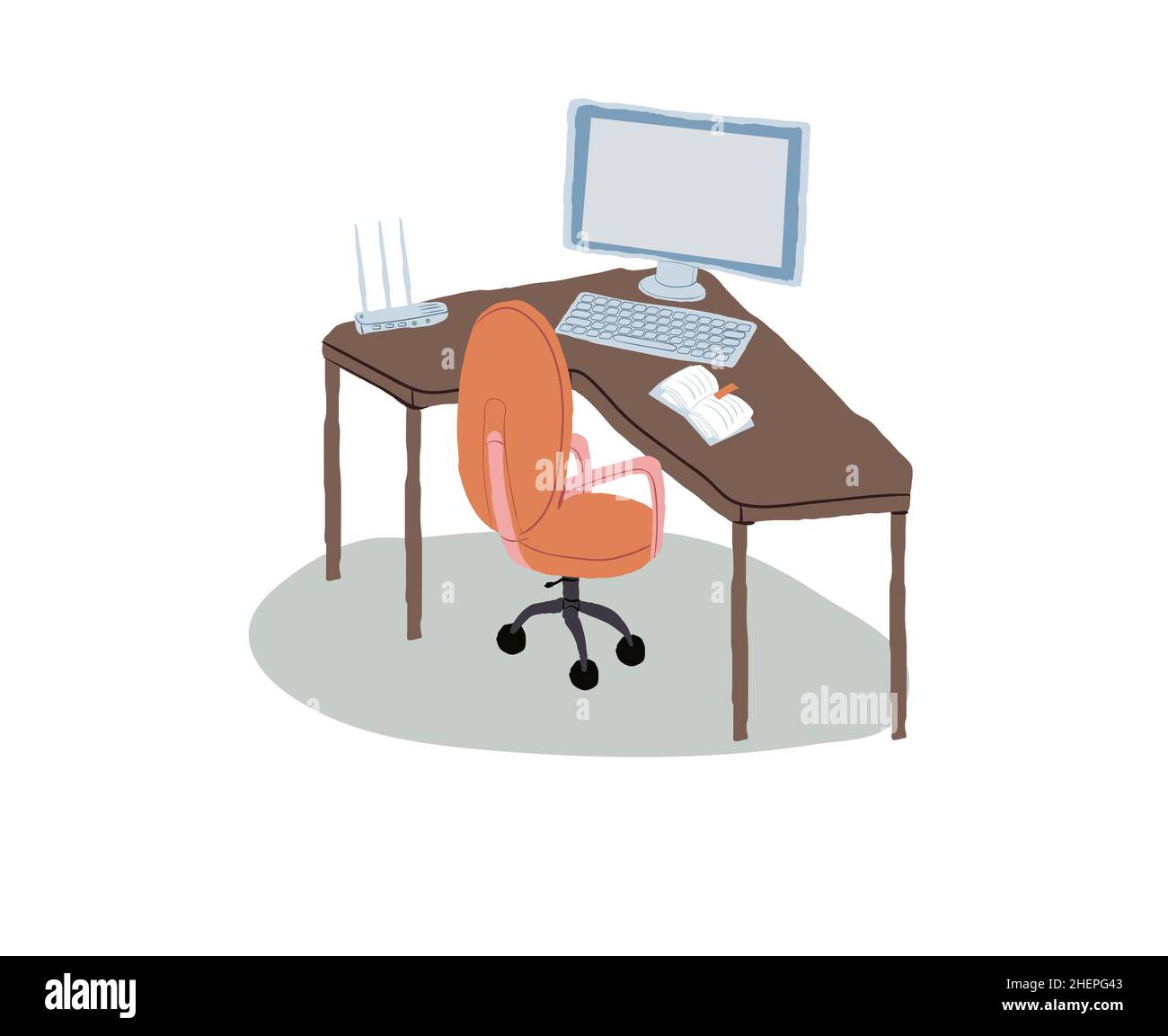 Flat cartoon computer monitor on work desk,electronic equipment ...