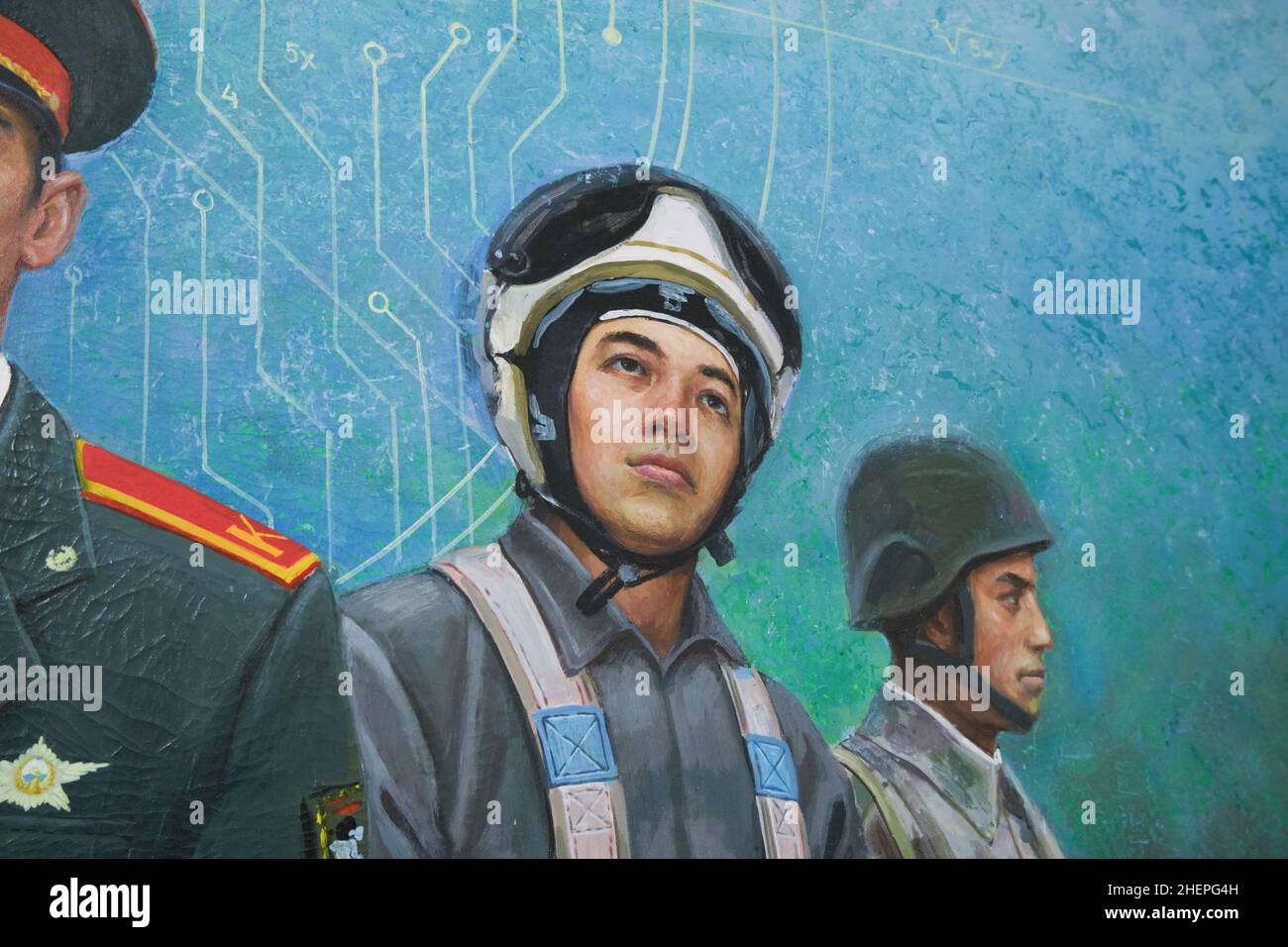 Painting, portrait of modern Uzbek military personnel in uniform. At ...