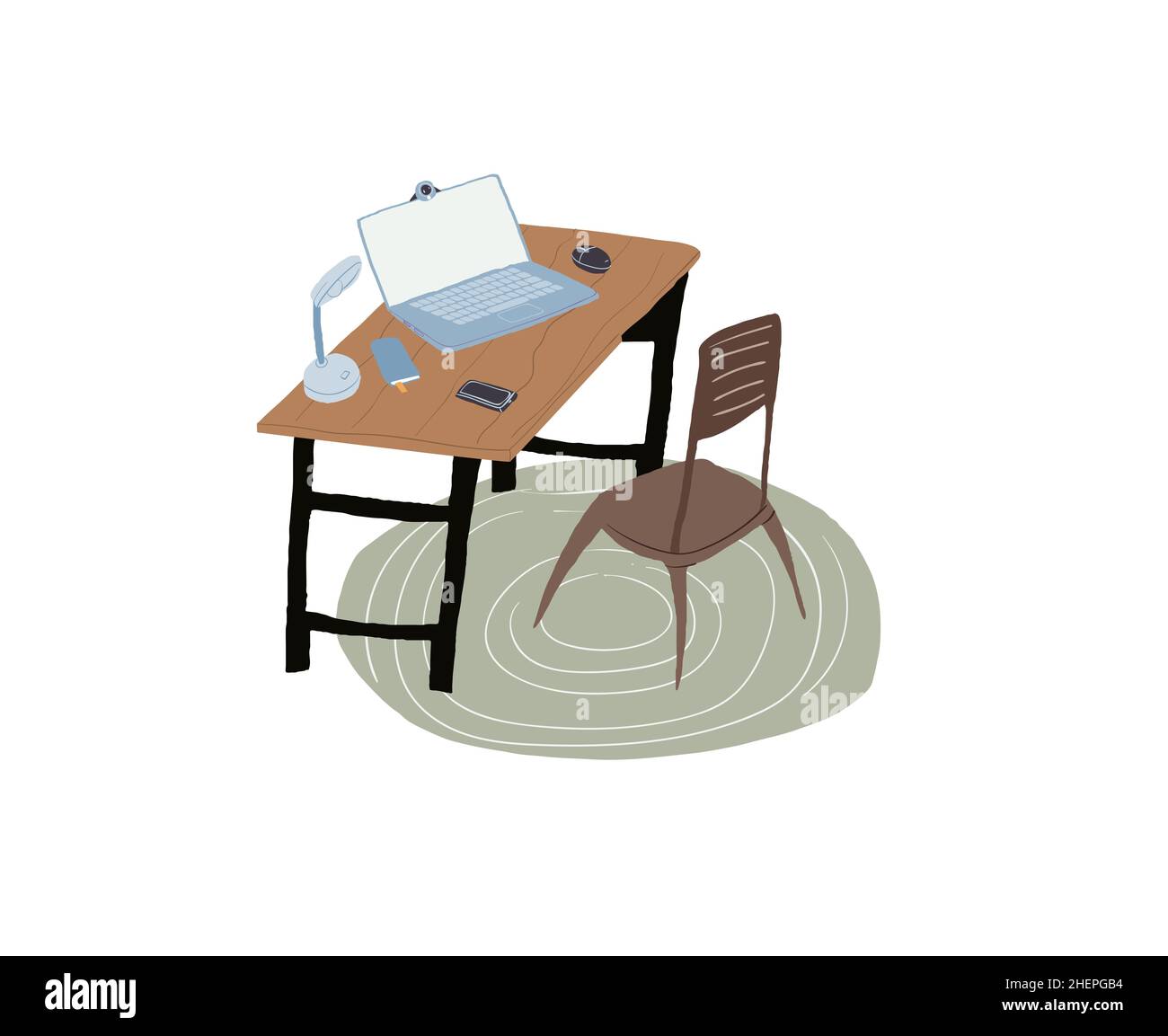 Flat cartoon laptop on work desk,electronic equipment,furniture and ...