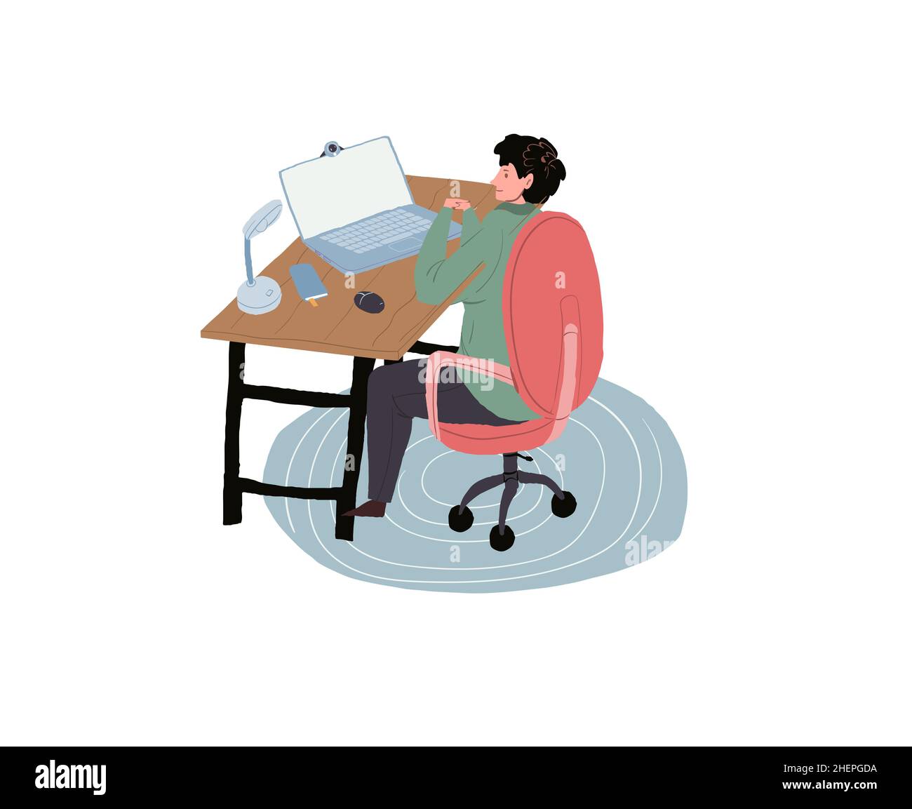 Flat cartoon man character using computer,online learning and freelance ...