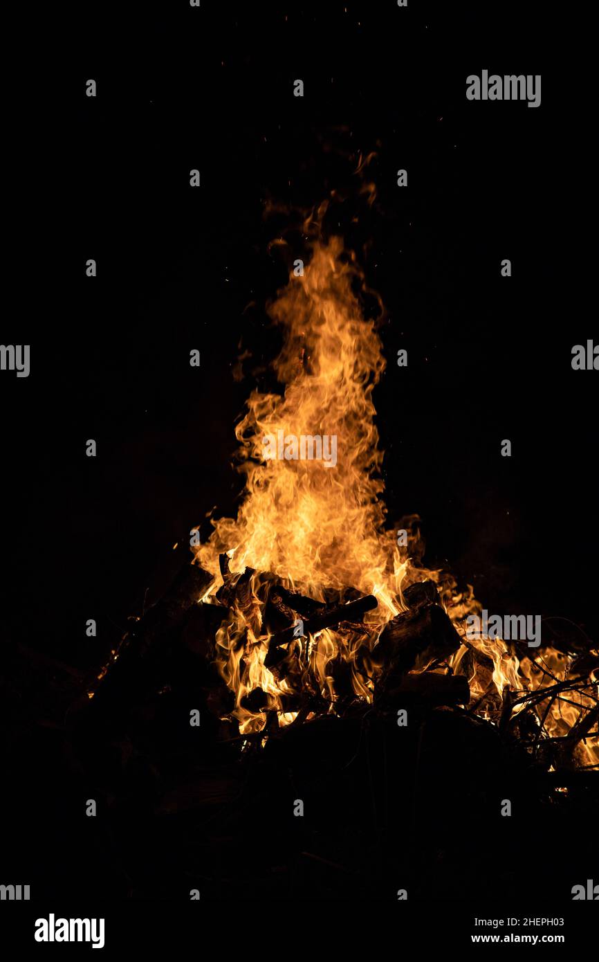 Night campfire with available space at left side Stock Photo - Alamy