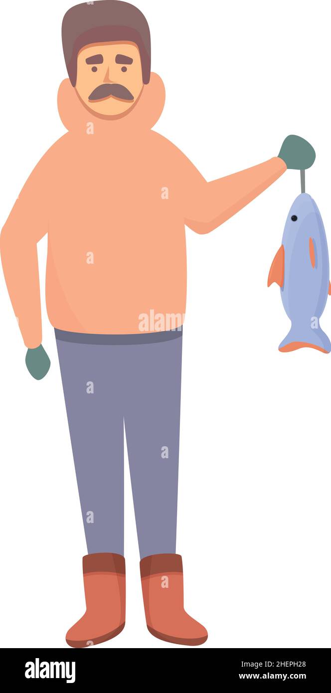 Ice fishing icon cartoon vector. Winter fisherman. Ice fish Stock ...