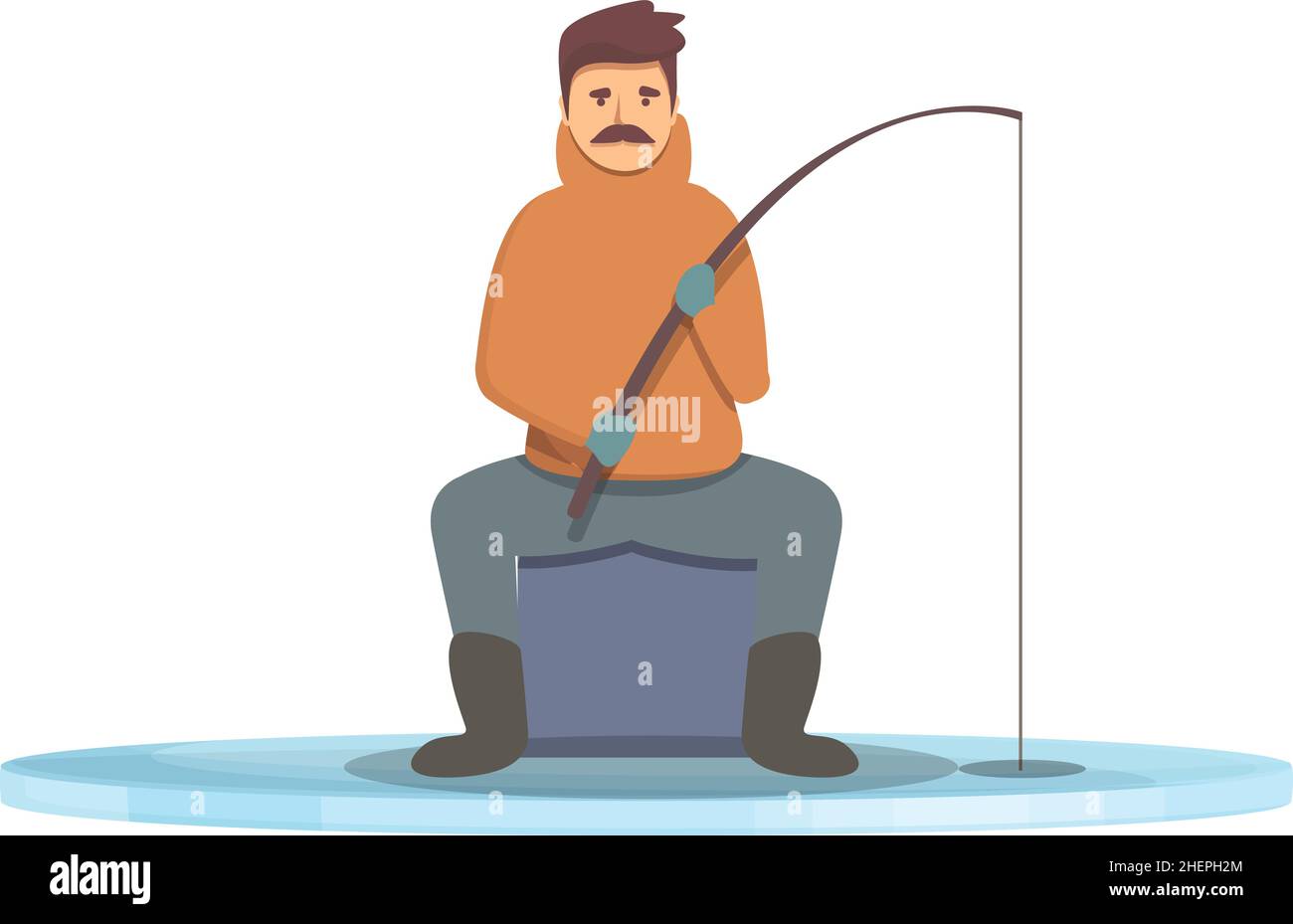 Morning ice fishing icon cartoon vector. Winter fish. Snow frozen Stock ...