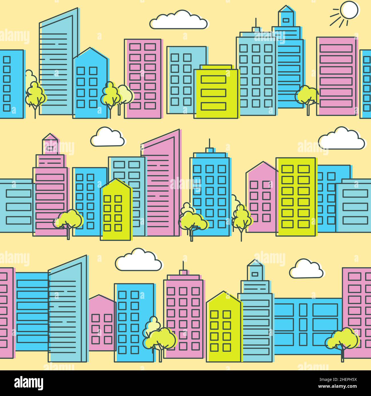 City street seamless pattern in flat style. Thin line urban background ...