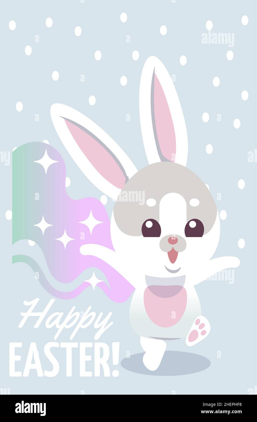 Happy Easter banner. Happy cartoon rabbit celebrating miracle Stock ...