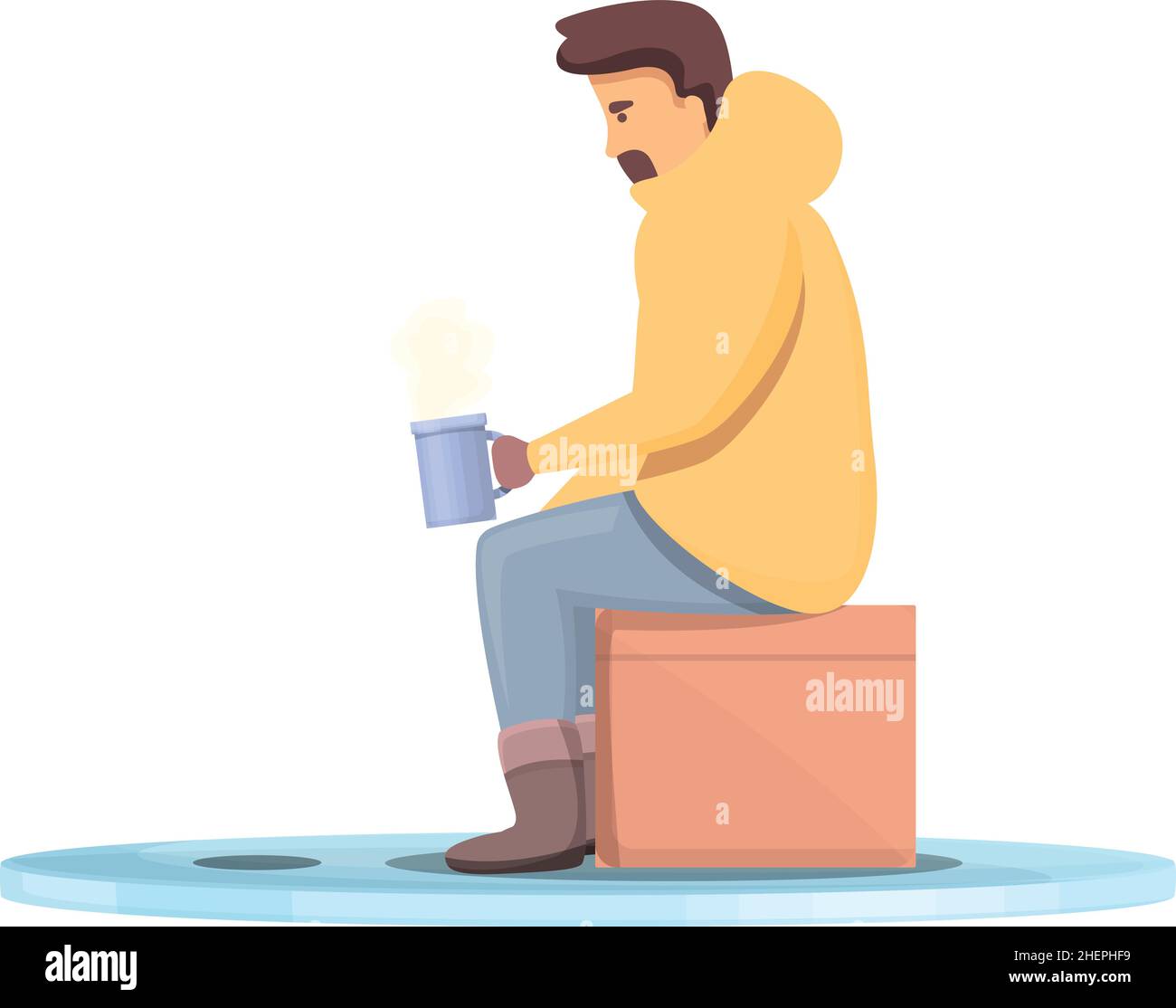 Ice fishing drinking icon cartoon vector. Winter fish. Lake snow Stock ...