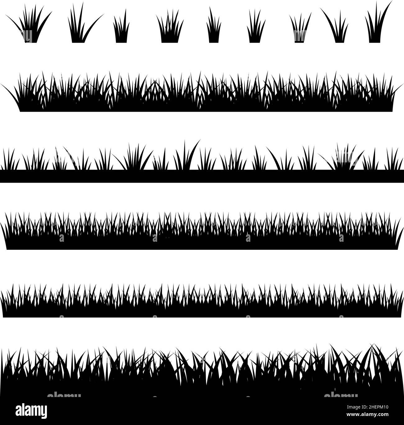 Collection of silhouettes of grass on white background, vector ...