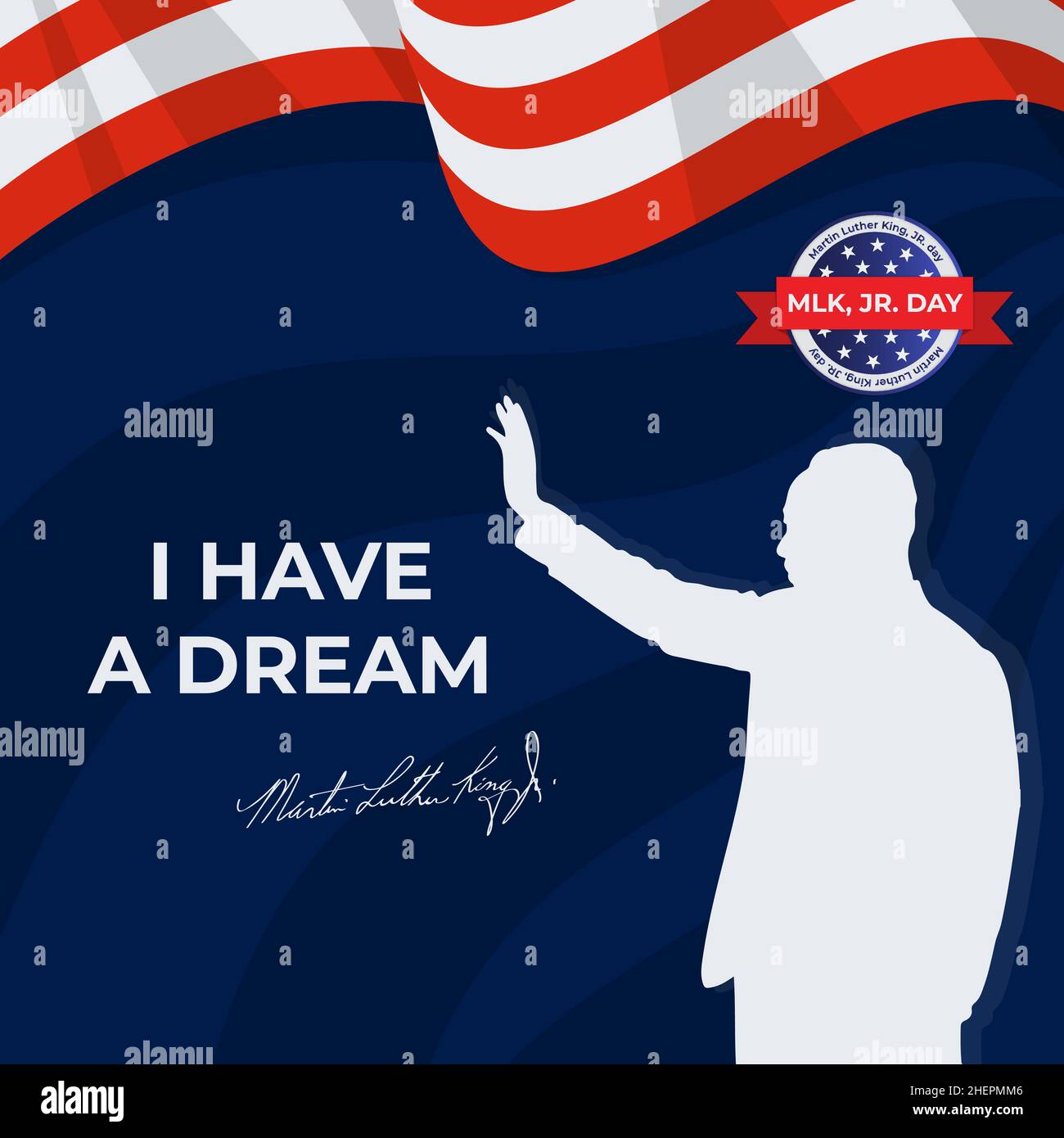Martin Luther King Jr. Day design with US flag background. Happy MLK ...