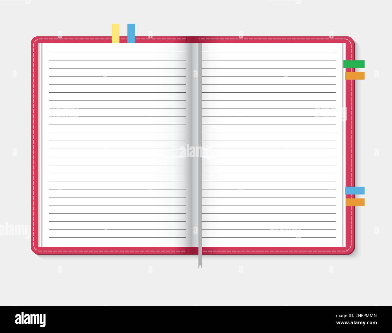 Open notebook on light gray background, vector illustration Stock ...