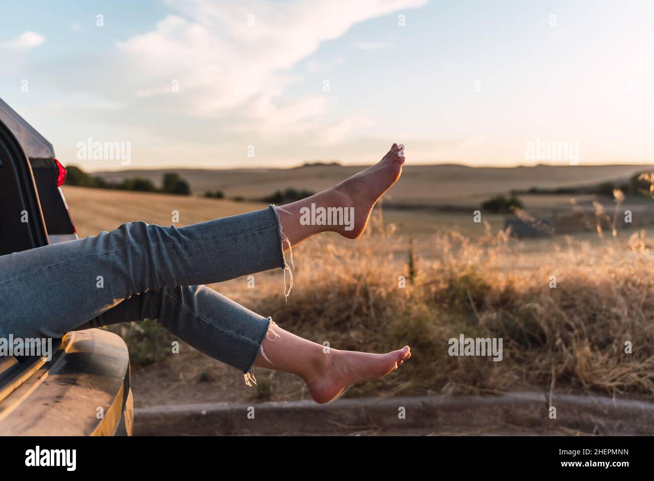 woman feet in the car Stock Photo - Alamy