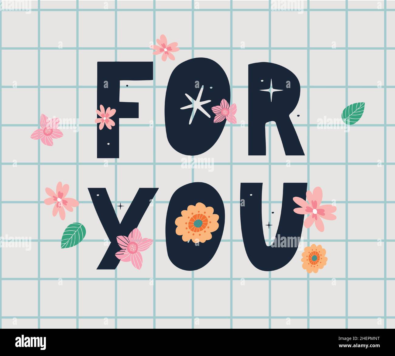 For you text lettering Valentine's day banner with flowers vector Stock ...