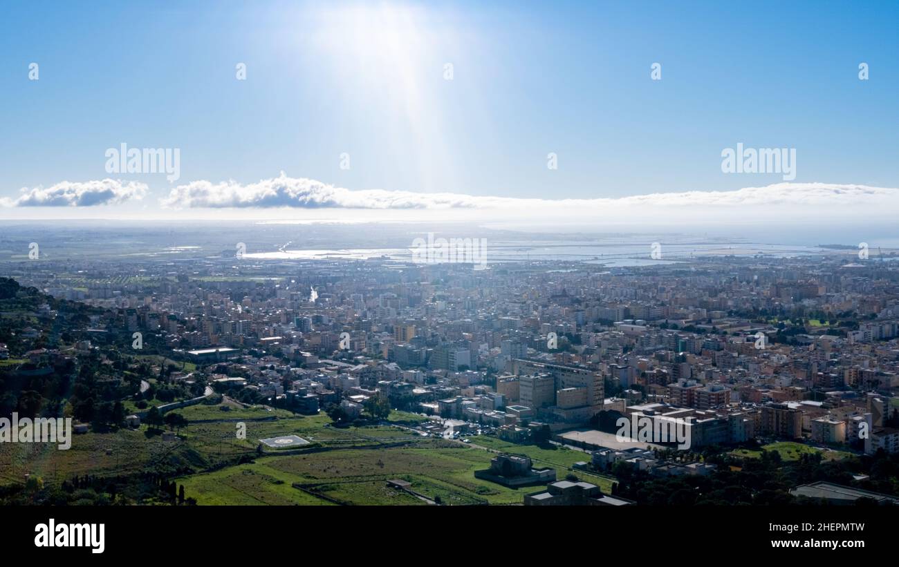 Top view of Trapani. City and salt flats. Sicily Italy Stock Photo - Alamy