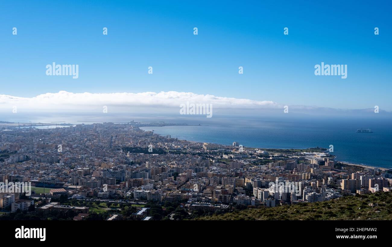 Top view of Trapani. City and salt flats. Sicily Italy Stock Photo - Alamy