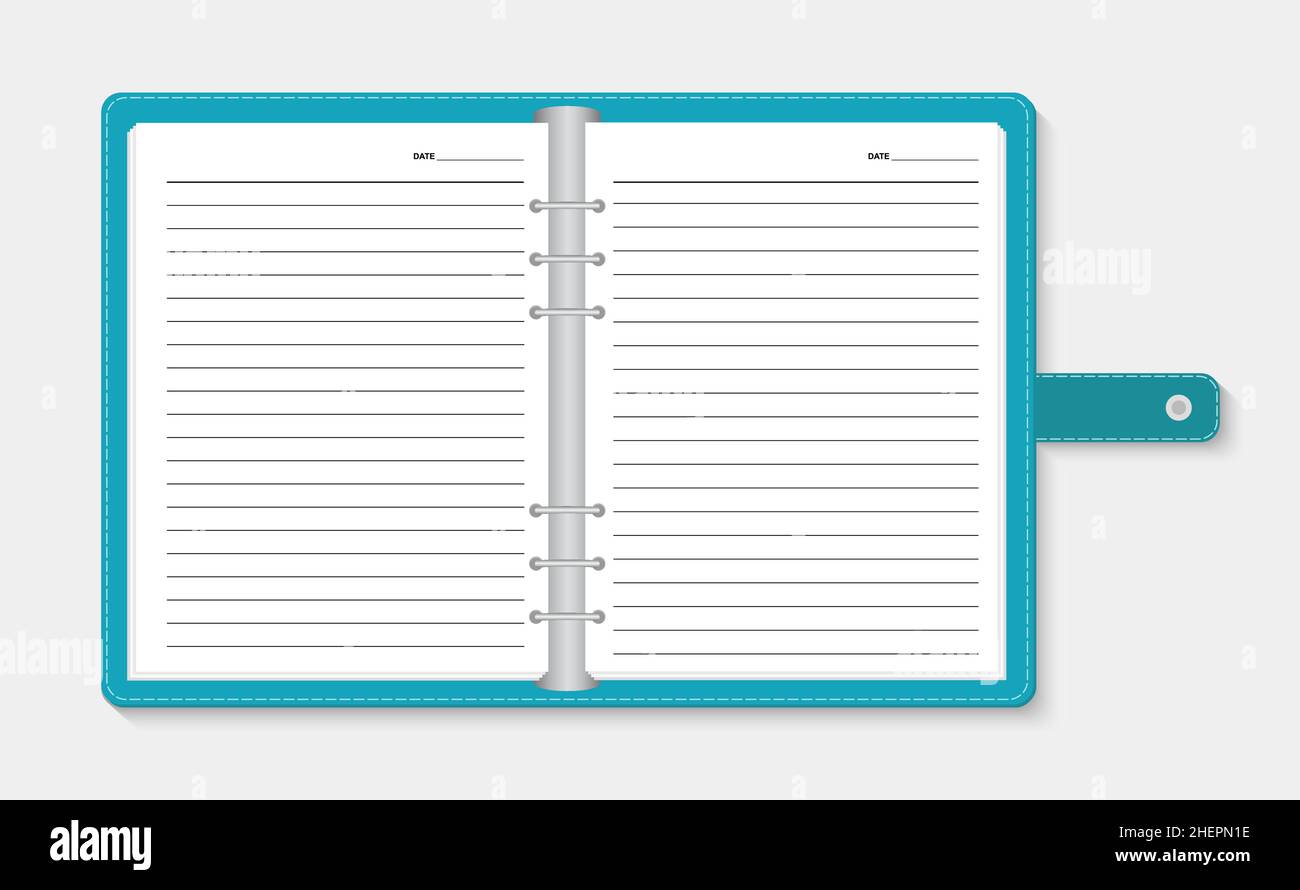 Open notebook on light gray background, vector illustration Stock ...