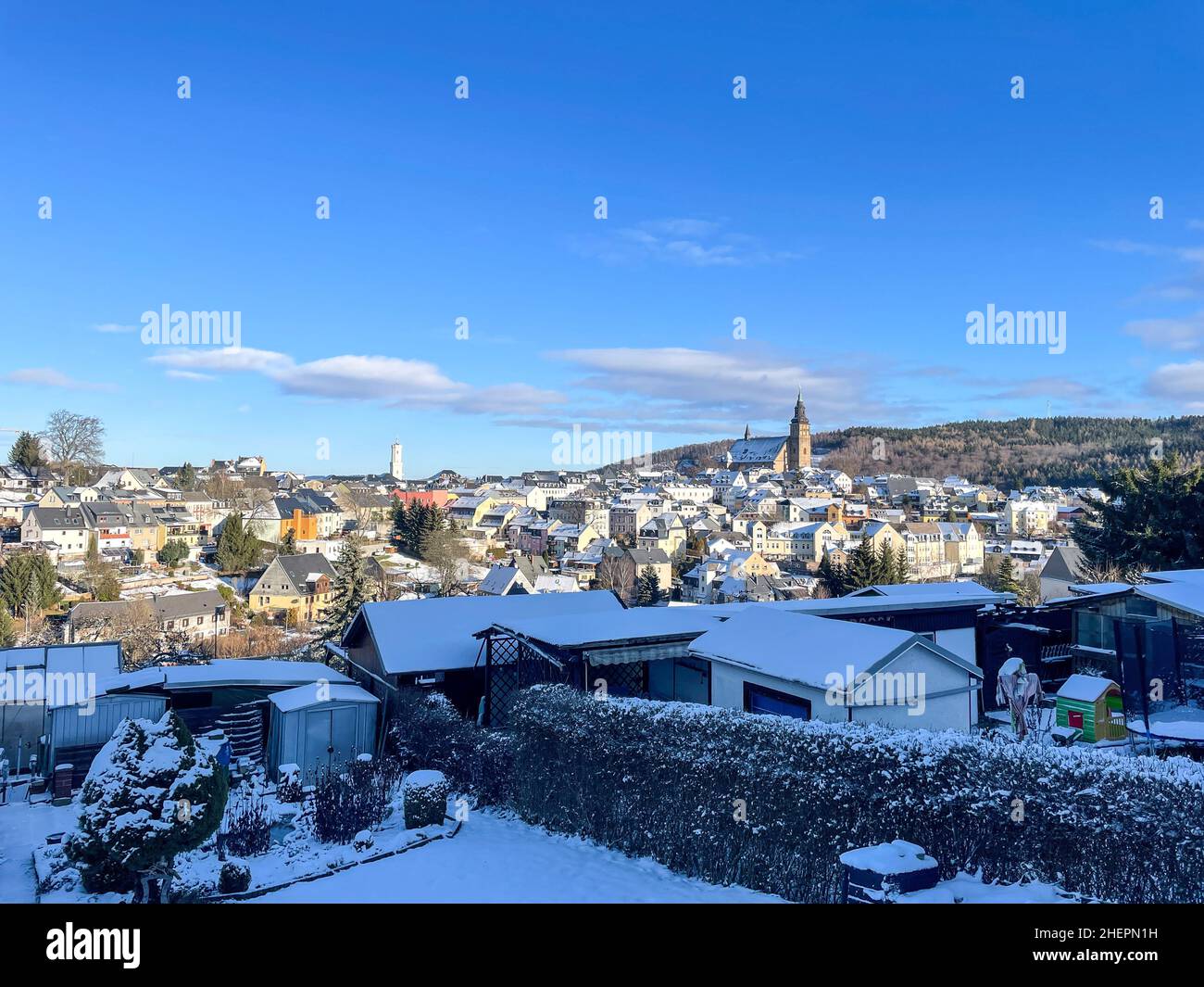 The mountain town of Schneeberg in germany Stock Photo - Alamy
