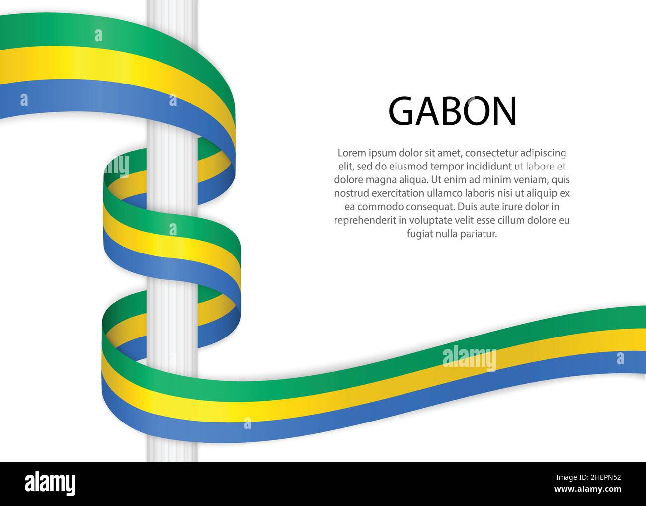 Waving ribbon on pole with flag of Gabon. Template for independence day ...