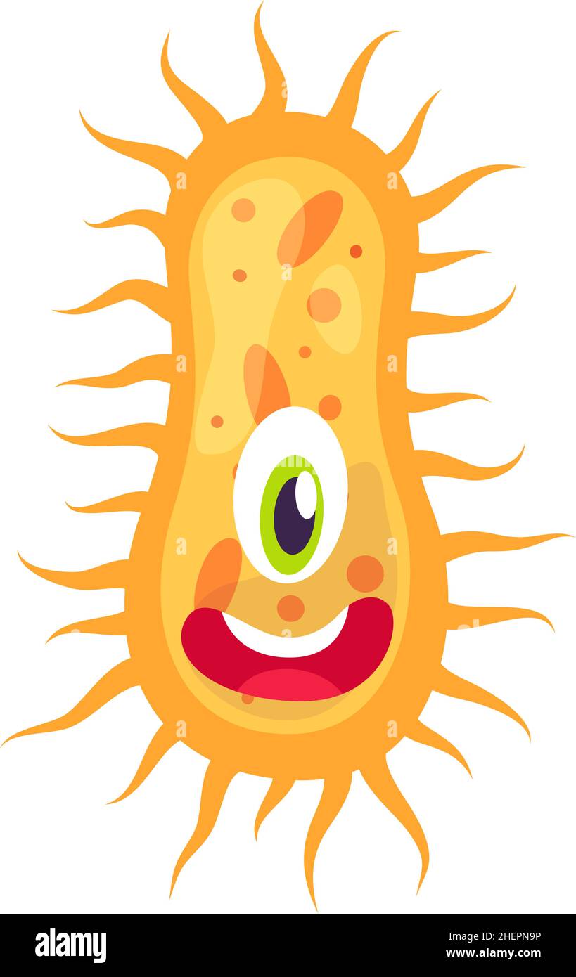 Pathogen cell character. Smiling cartoon infection symbol Stock Vector ...