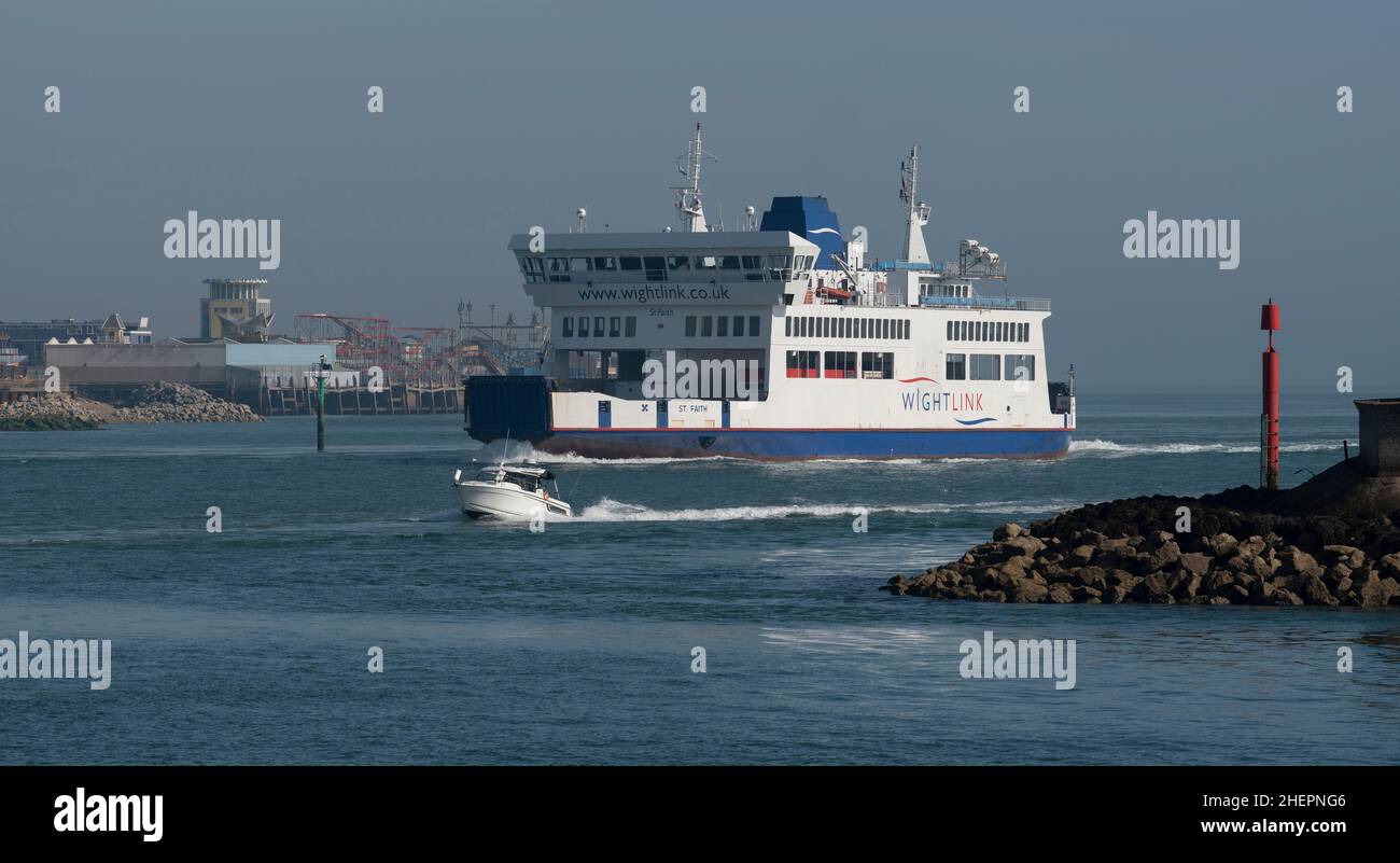 Portsmouth, England, UK. 2021. MV St Faith entering Portsmouth Harbour ...