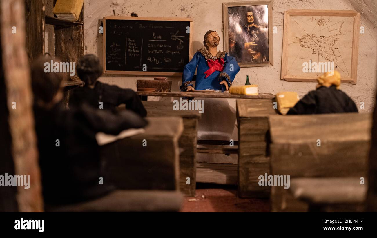 detail of Nativity scene: teacher in the classroom with pupils Stock ...