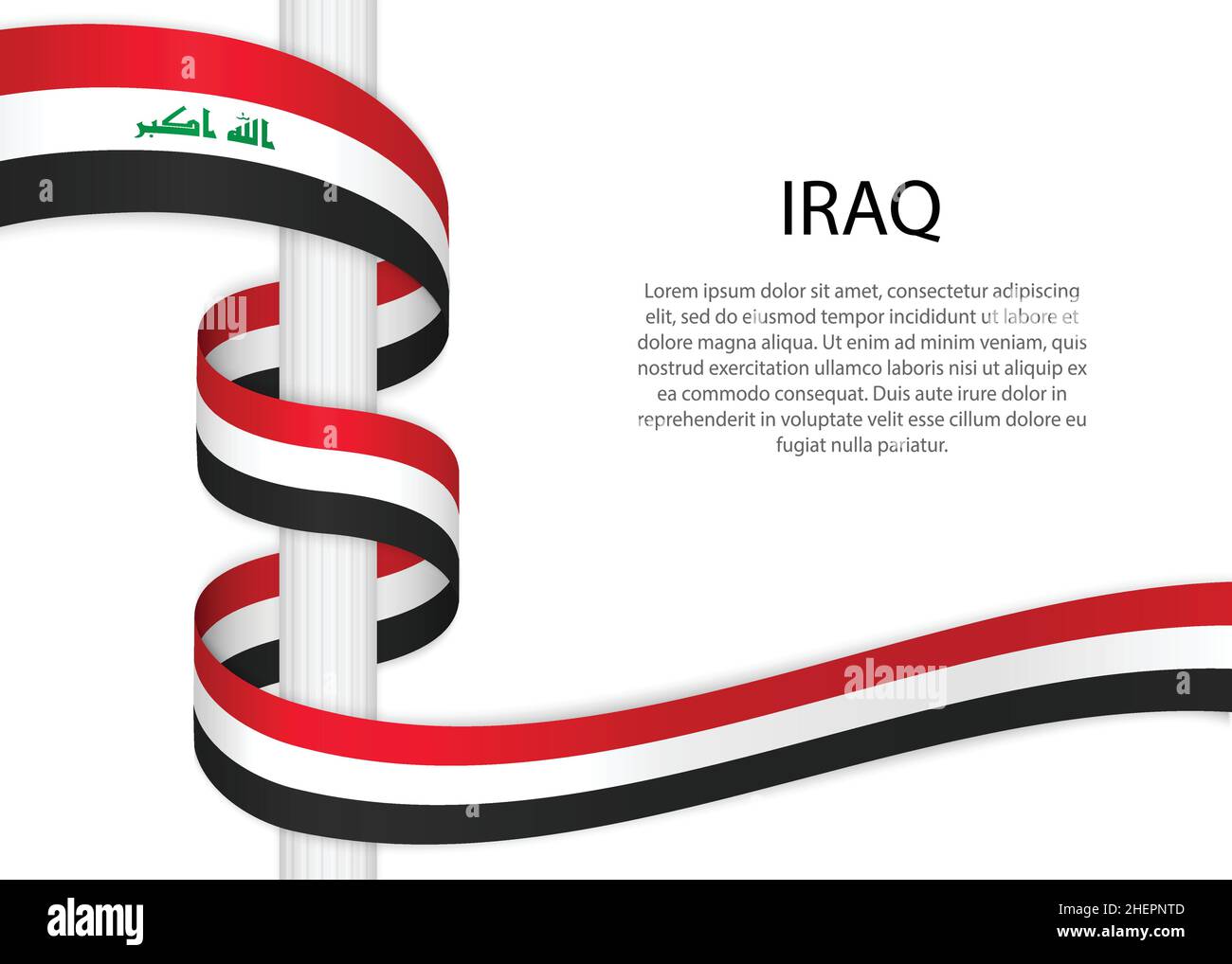 Waving ribbon on pole with flag of Iraq. Template for independence day ...