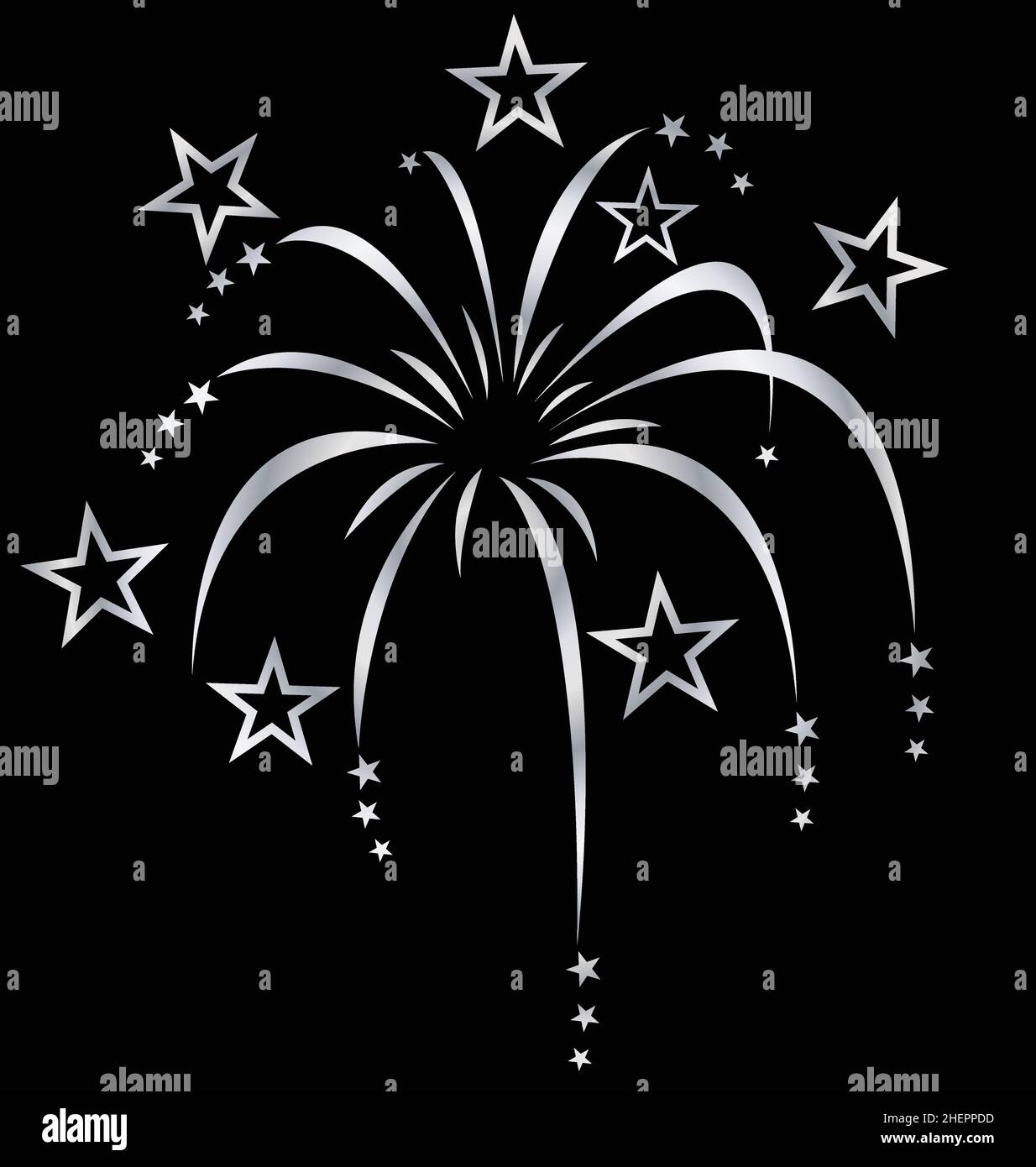 silver stylized stylised fireworks vector isolated on black background ...