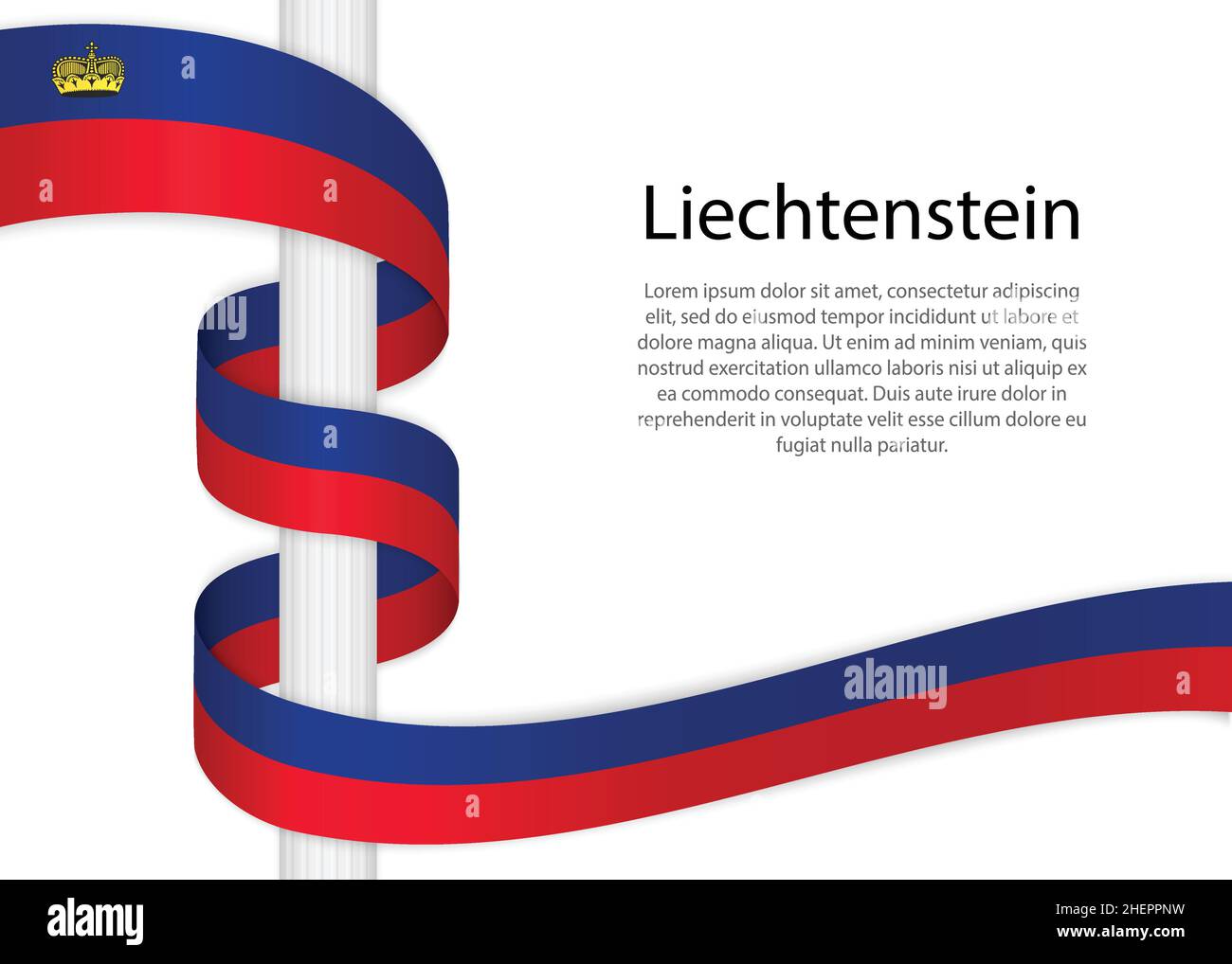 Waving ribbon on pole with flag of Liechtenstein. Template for ...