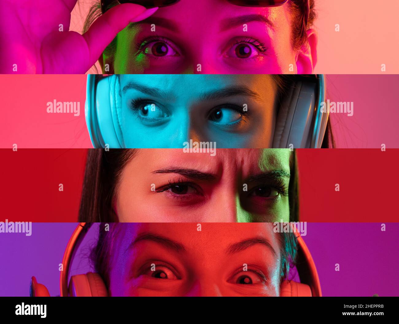 Collage of croppped female eyes making weird and funny expressions ...