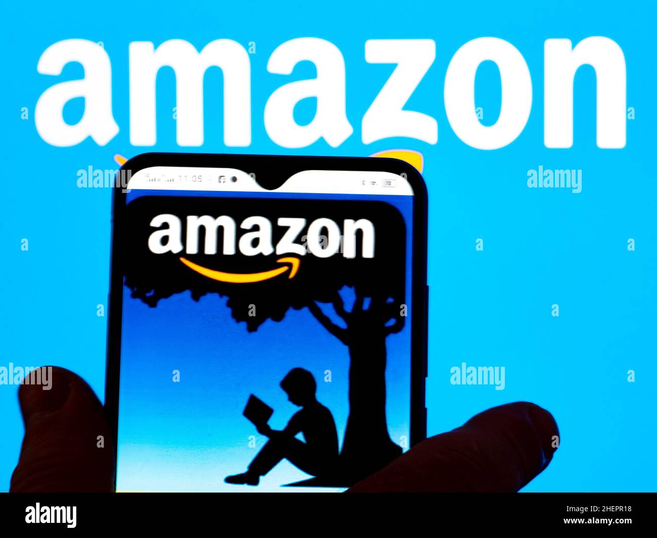 In this photo illustration, the Amazon Books logo is seen displayed on ...