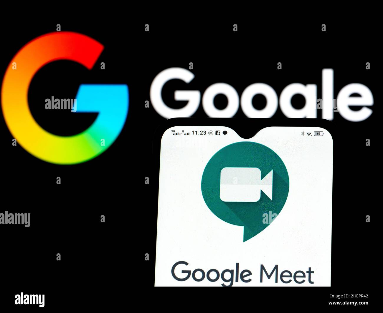 In this photo illustration, the Google Meet logo is seen displayed on a ...
