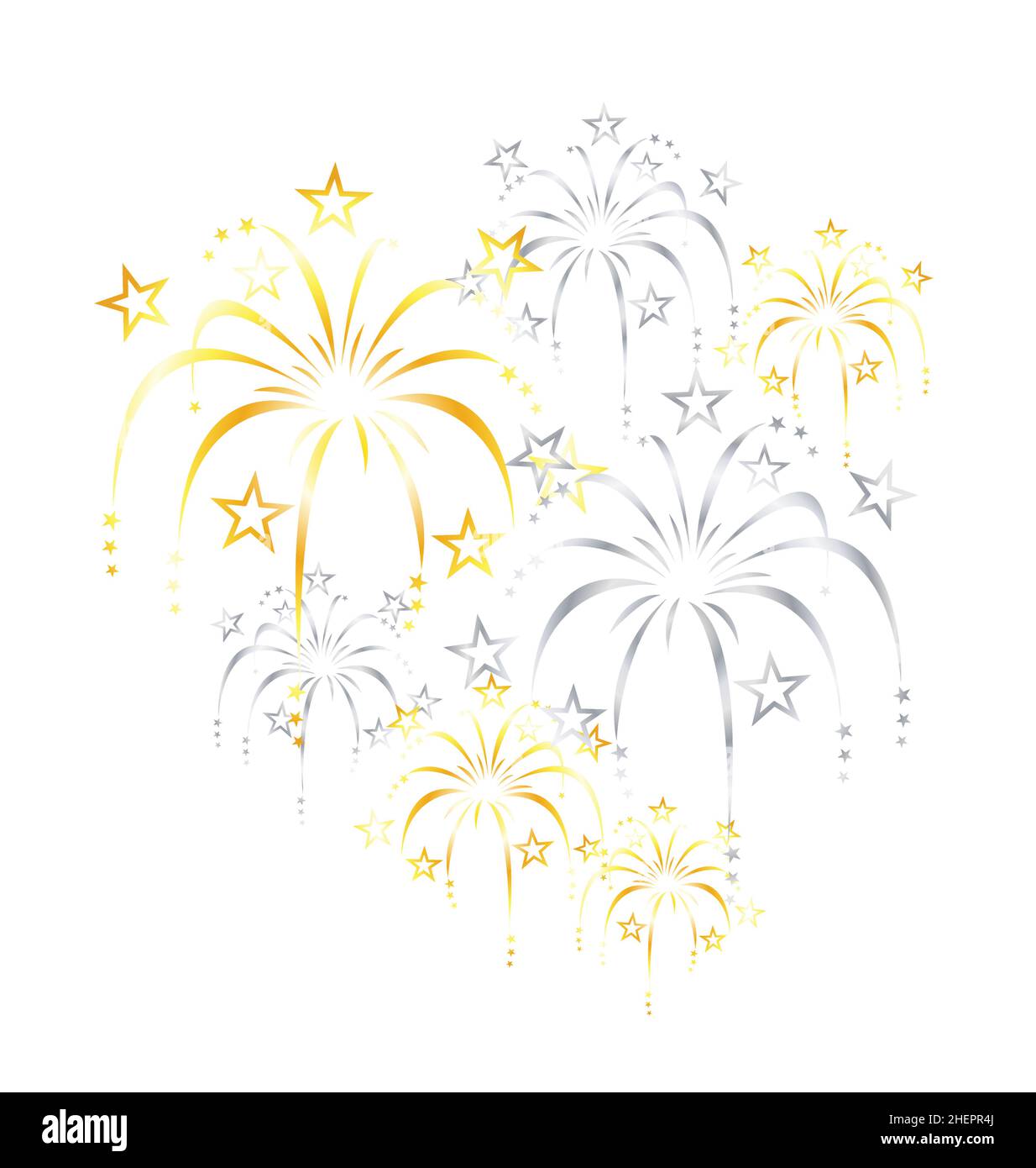 beautiful gold silver stylized fireworks on white background Stock ...