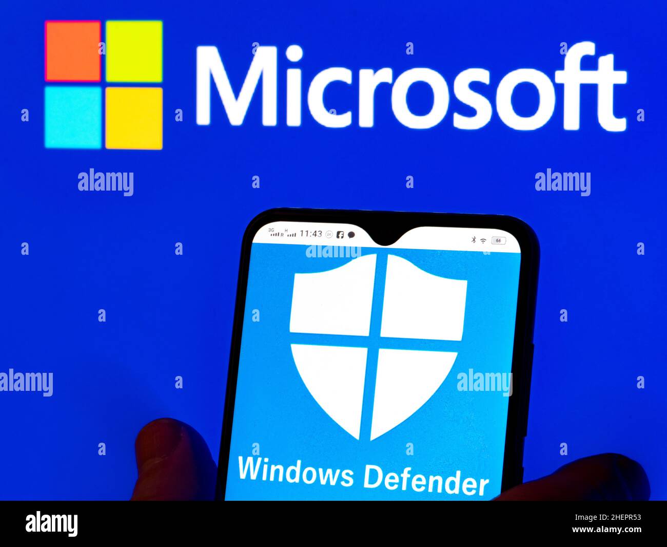 In this photo illustration, the Microsoft Windows Defender logo is seen ...