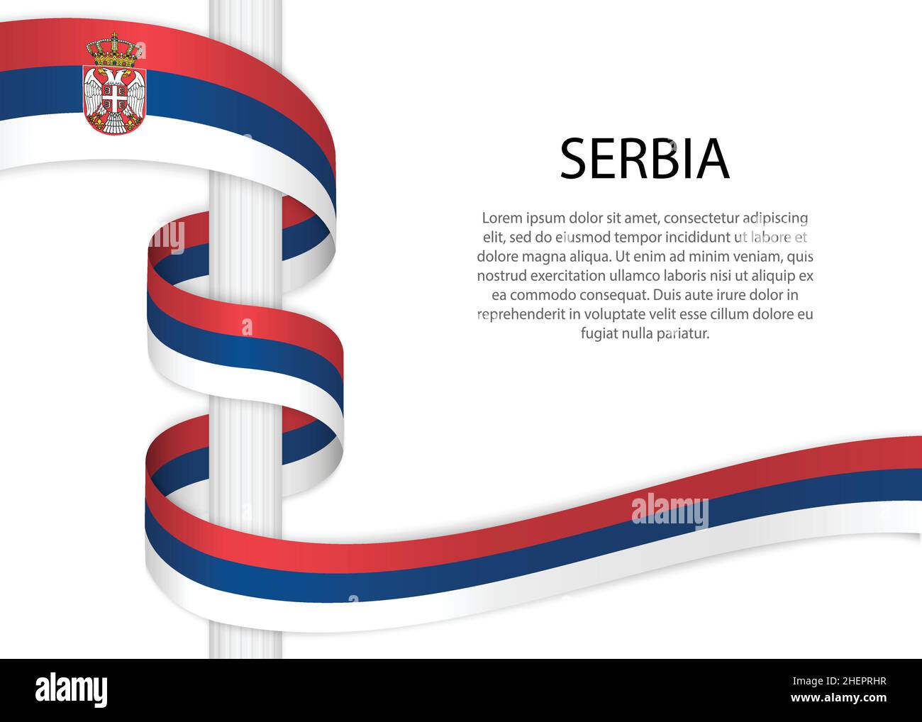 Waving ribbon on pole with flag of Serbia. Template for independence ...
