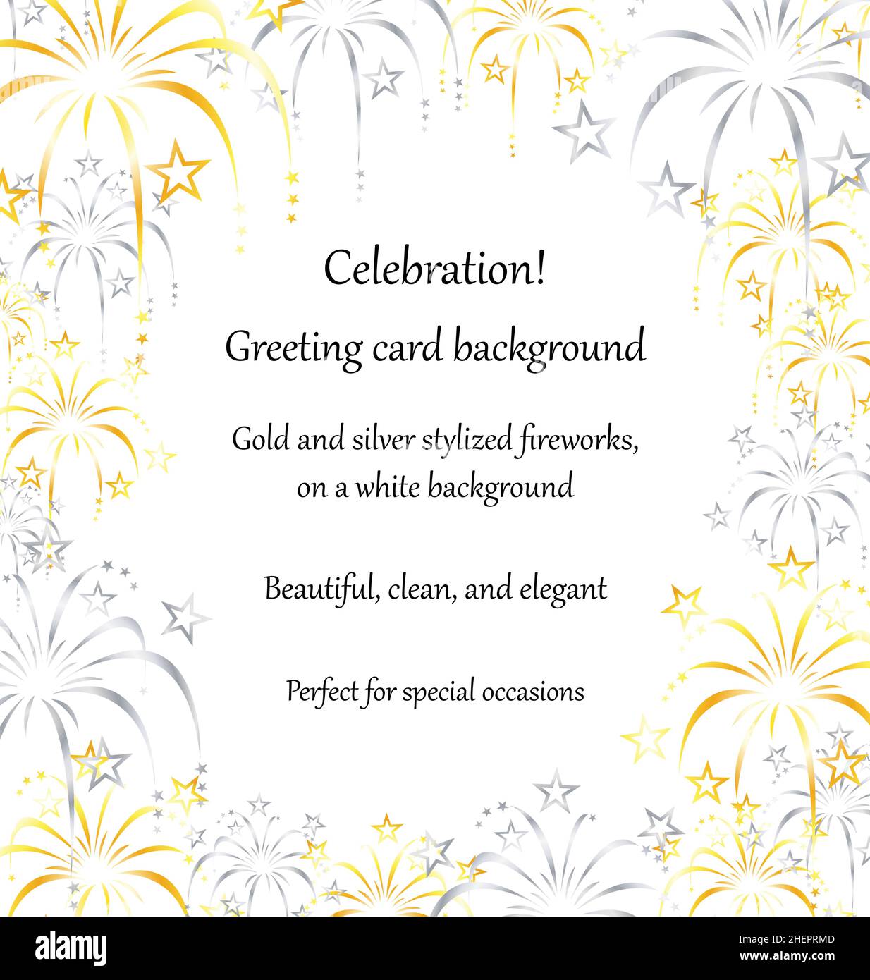 gold and silver stylized fireworks on white greeting card invite ...