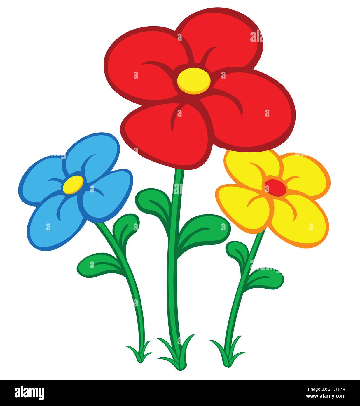 beautiful fun colorful cartoon flowers red blue yellow colourful bright ...