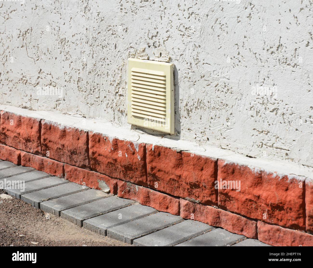Close up on house wall ventilation system. Exterior house wall ...