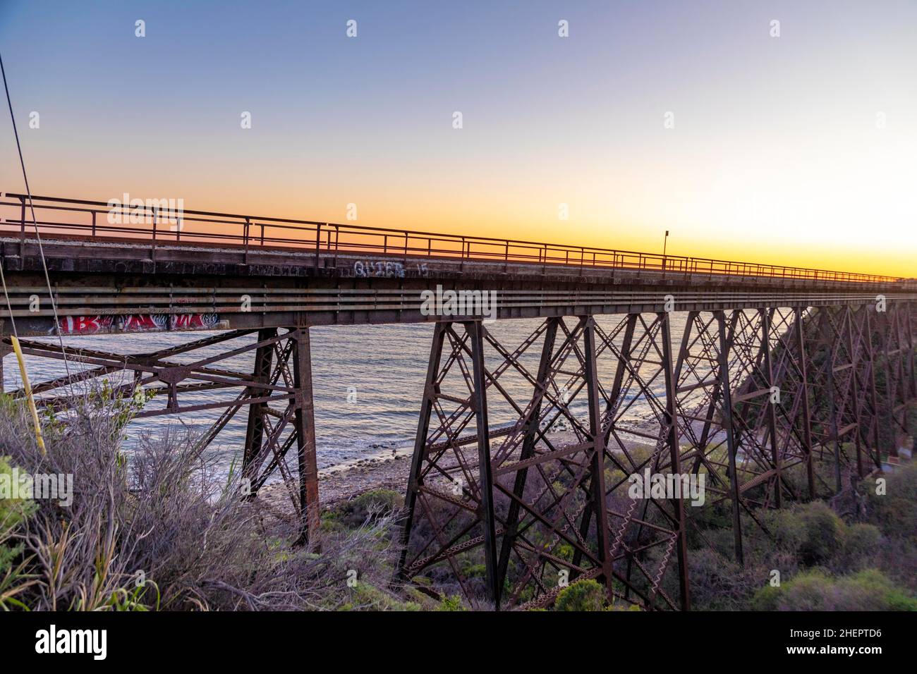 old railway and car bridge near Goleta on Highway no 1 in California ...
