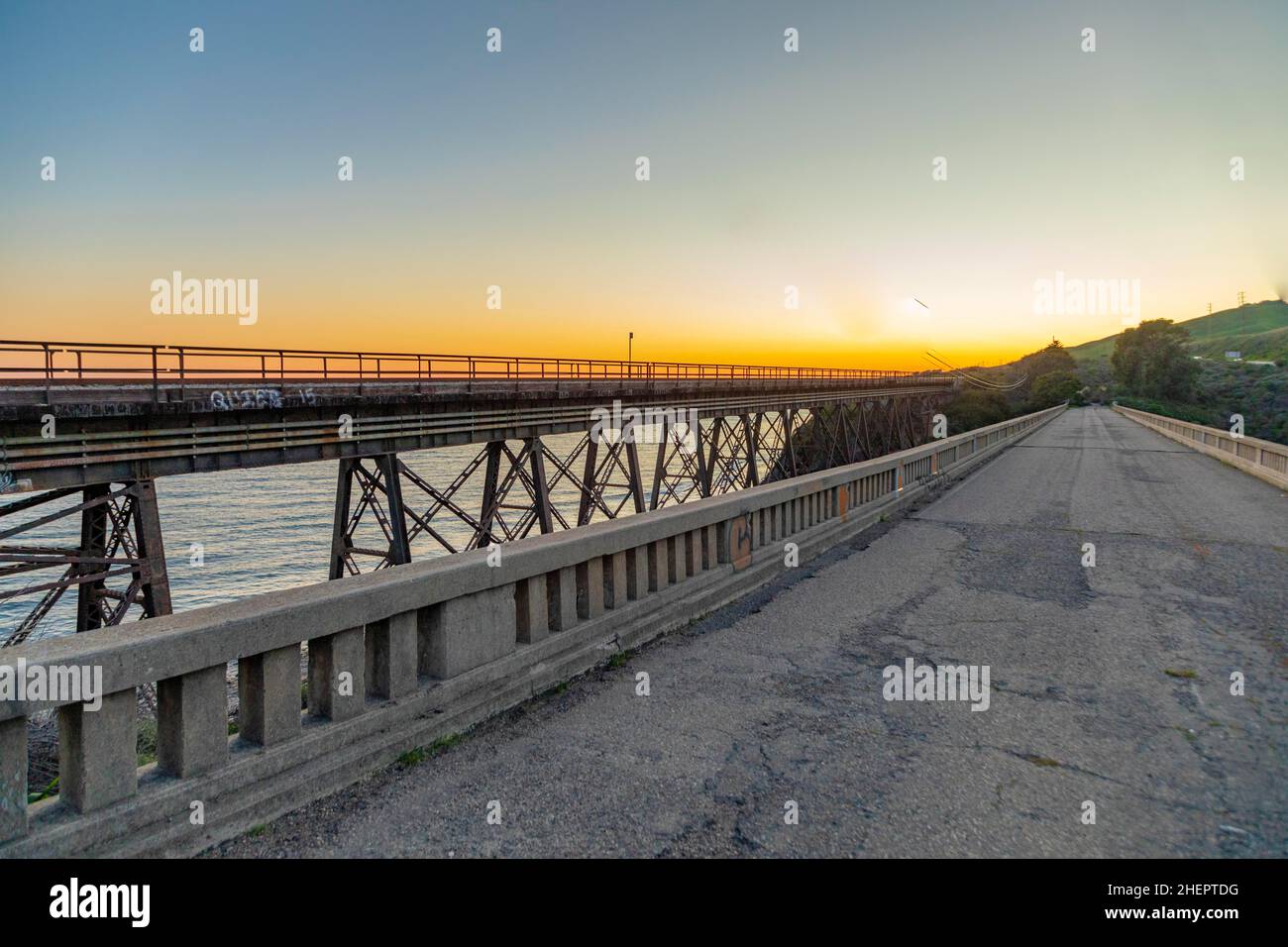 old railway and car bridge near Goleta on Highway no 1 in California ...