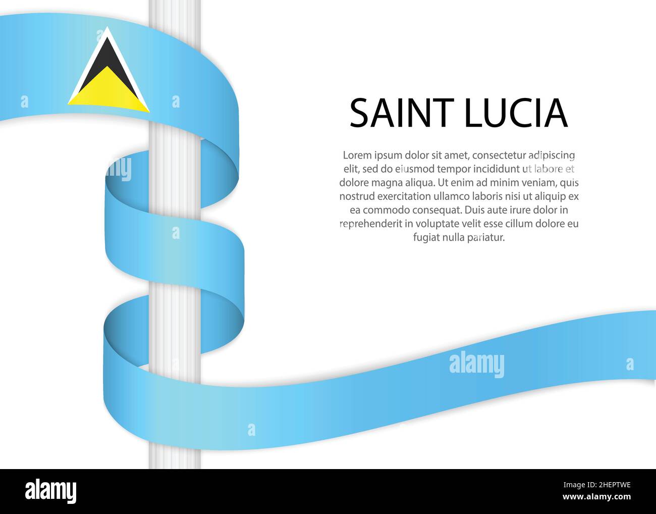Waving ribbon on pole with flag of Saint Lucia. Template for ...
