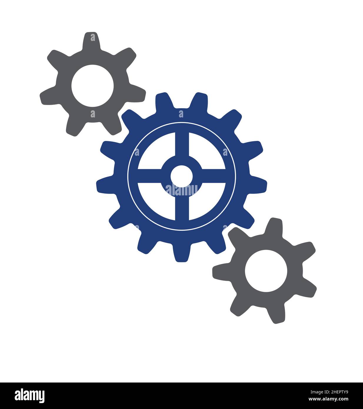 three meshing gears gray and blue icon logo vector isolated on white ...
