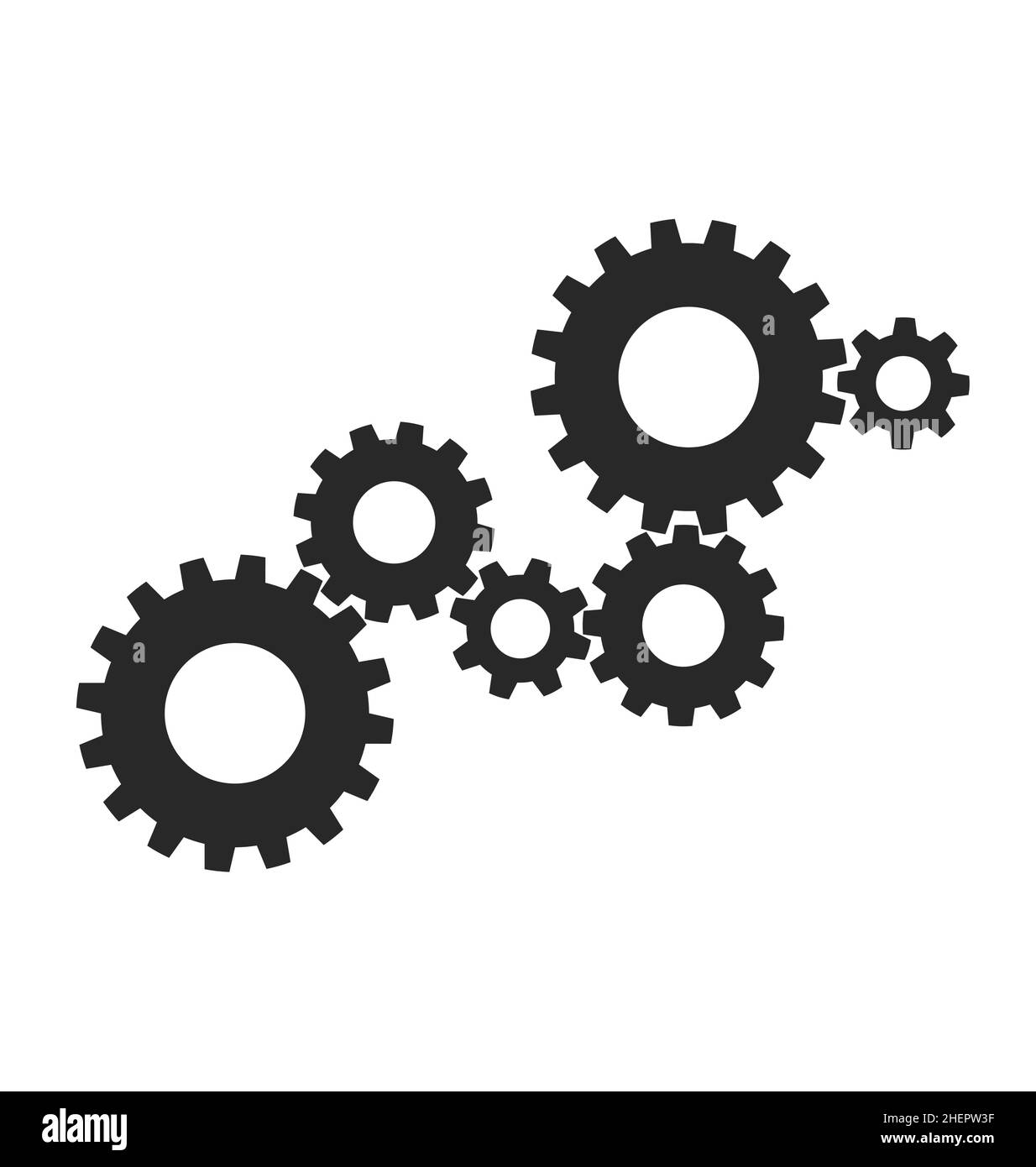 6 gear array cluster assembly silhouette abstract vector isolated on ...