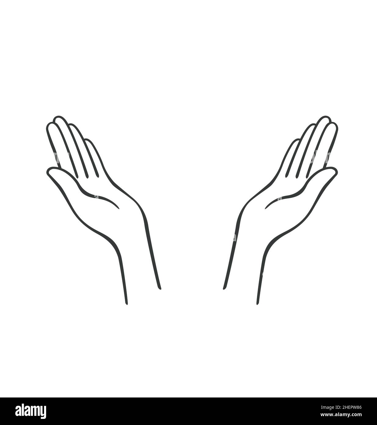 simple 2 open hands outline black line vector isolated on white ...